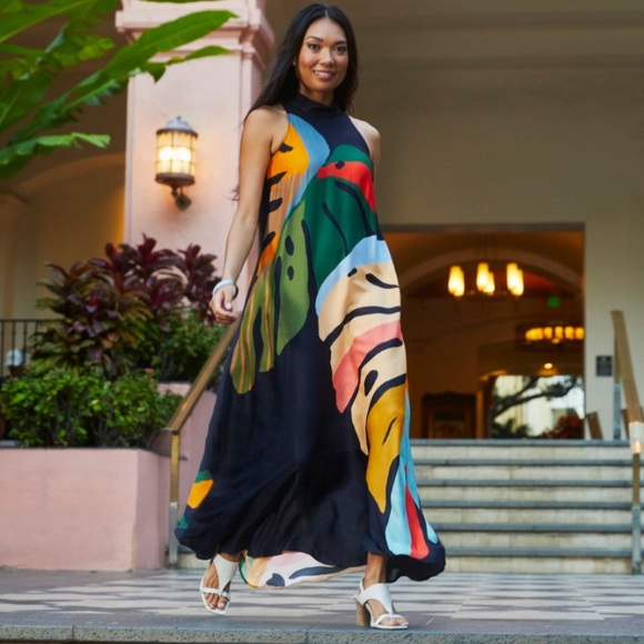 FARM Rio | Dresses | Farm Rio For Anthropologie Monstera Halter Maxi ...